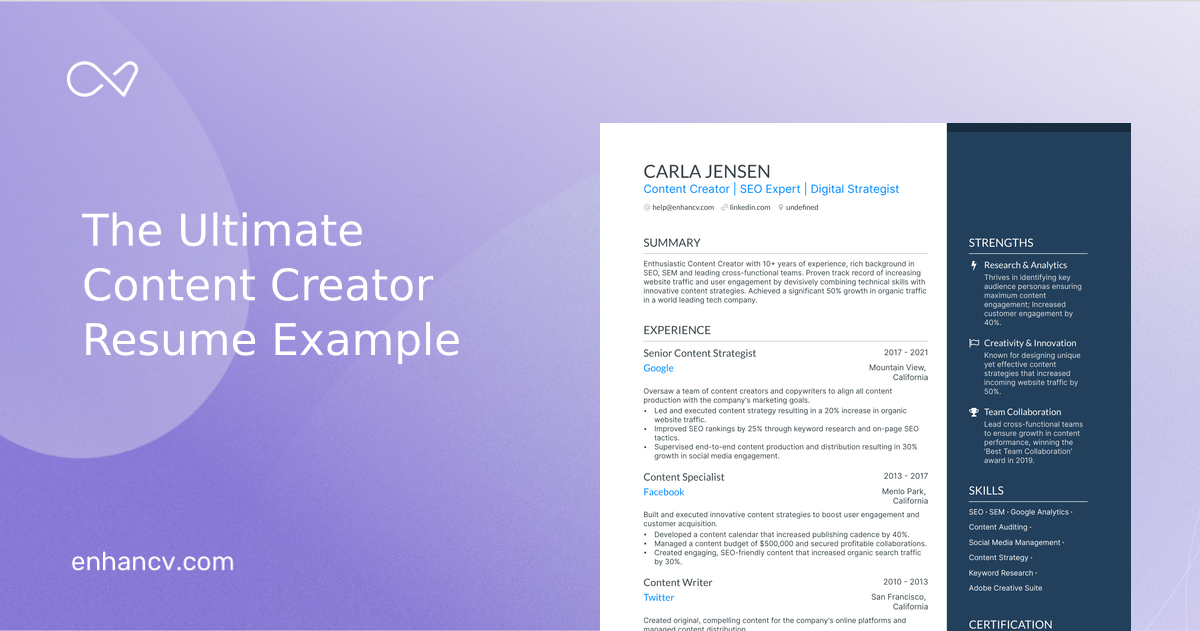 5 Content Creator Resume Examples & Guide for 2023