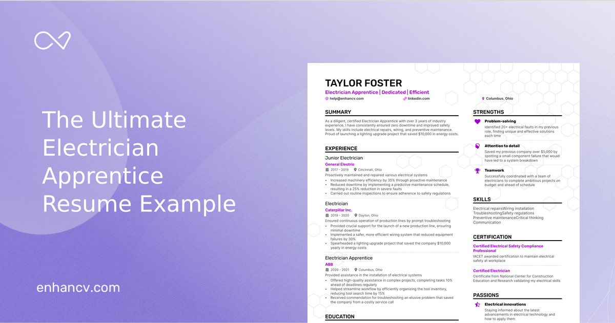5 Electrician Apprentice Resume Examples & Guide for 2023