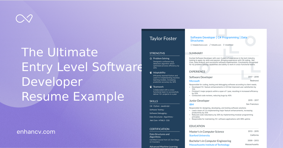 5 Entry Level Software Developer Resume Examples & Guide For 2023