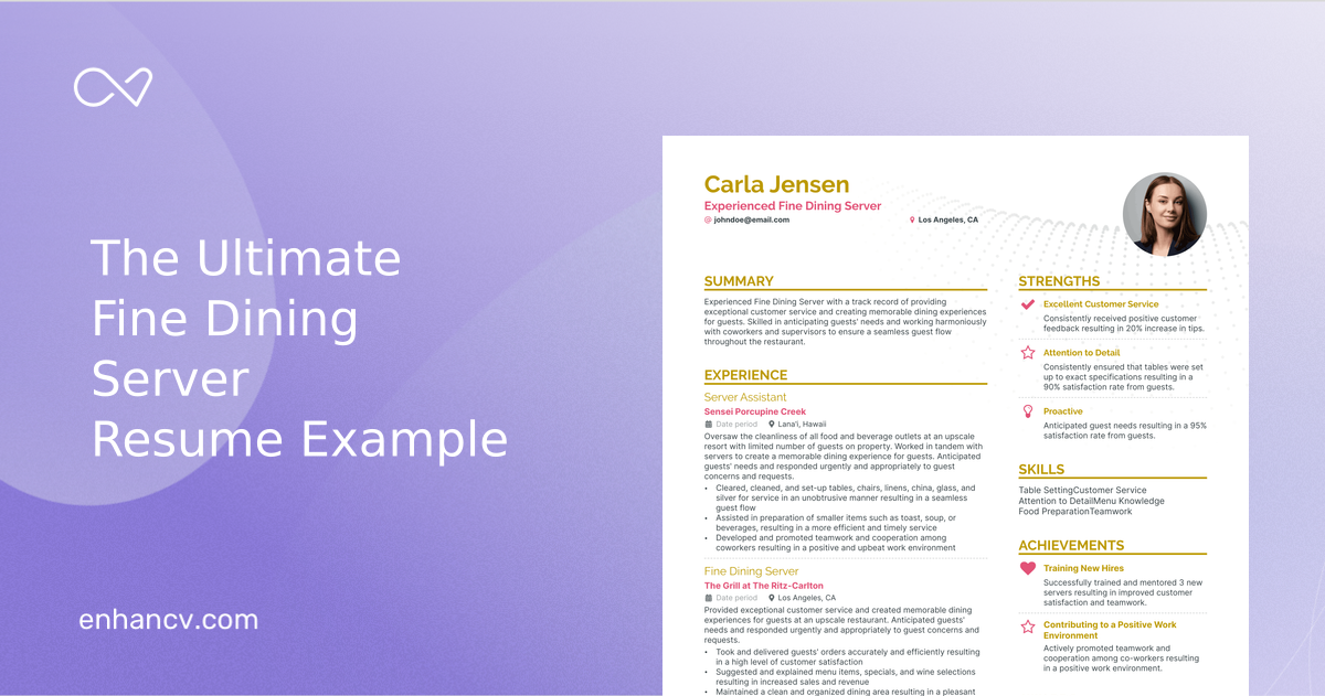 5 Fine Dining Server Resume Examples & Guide for 2023