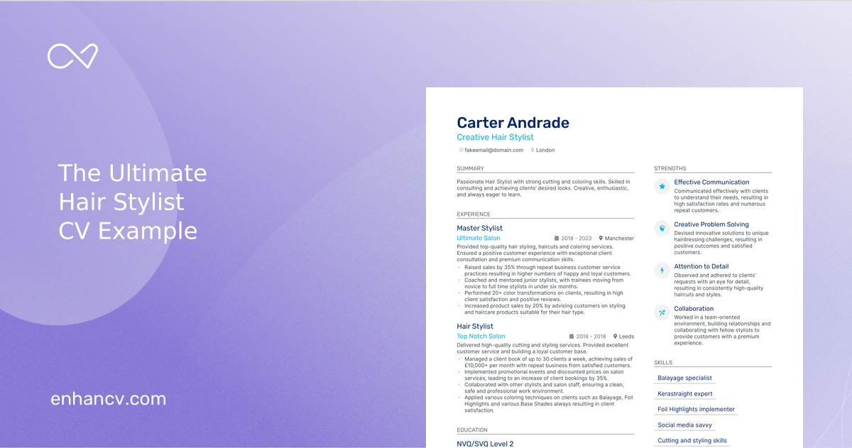 3 Hair Stylist CV Examples for 2023