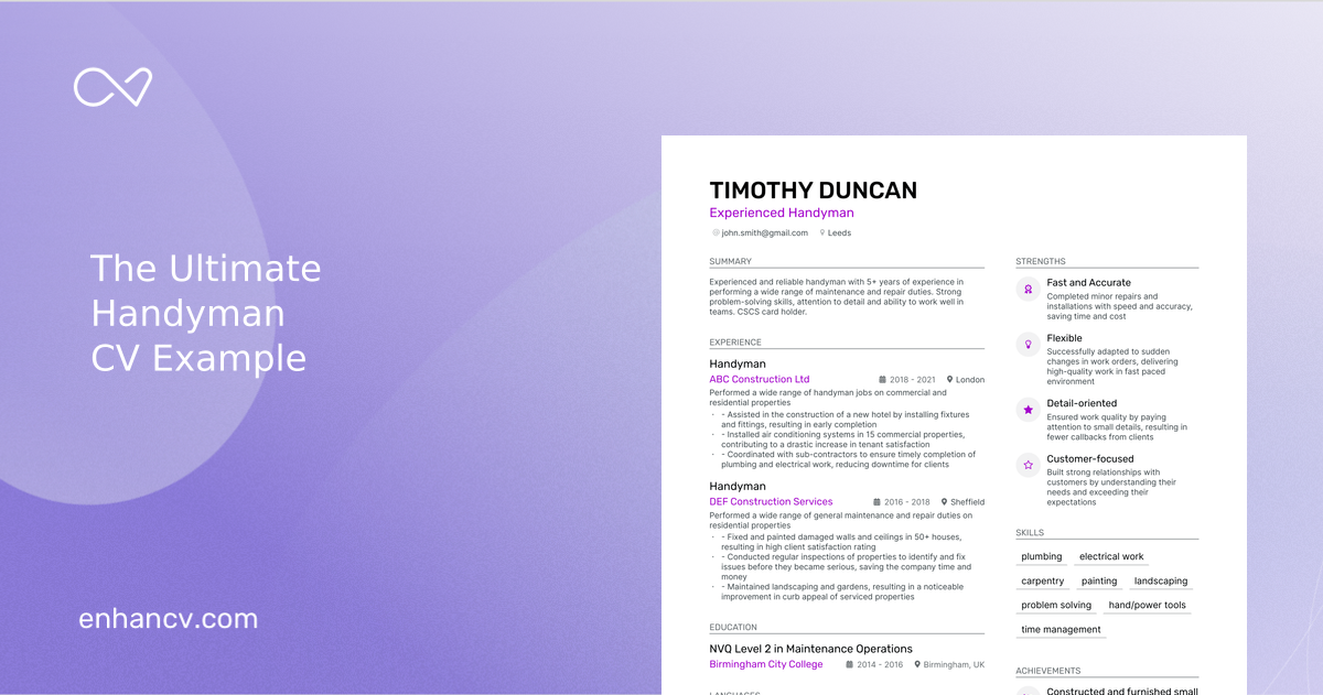 3 Handyman CV Examples for 2024
