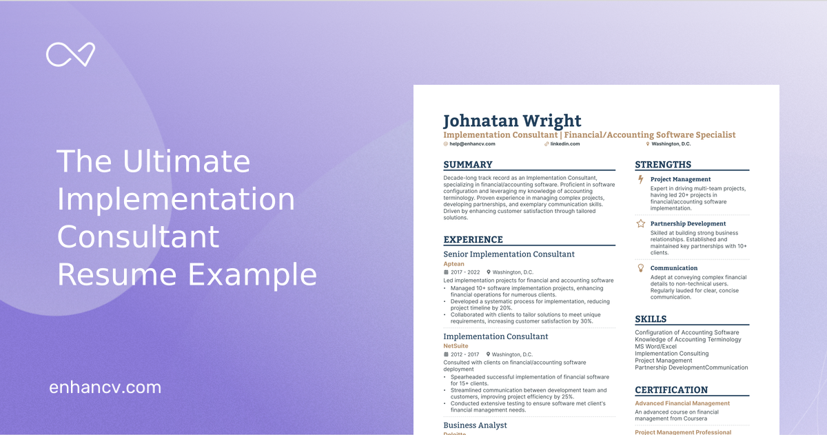 5 Implementation Consultant Resume Examples & Guide for 2023