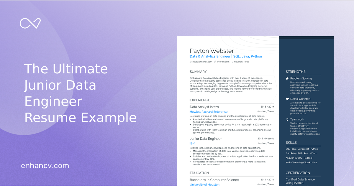 5 Junior Data Engineer Resume Examples & Guide for 2023