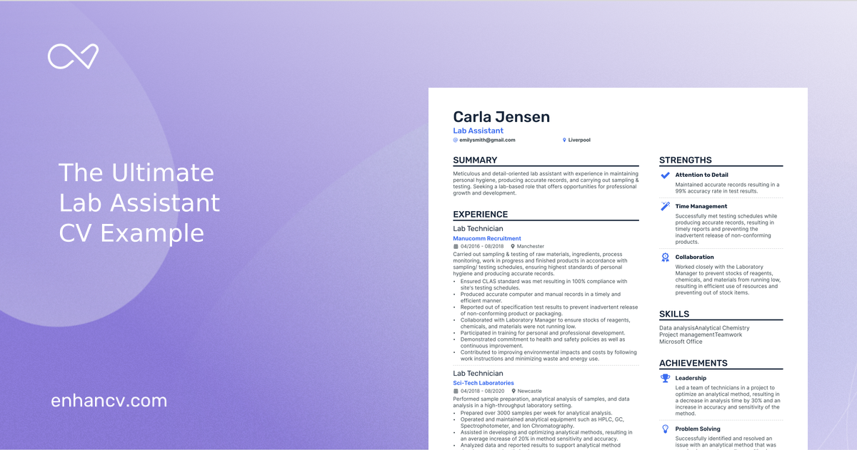 3 Lab Assistant CV Examples for 2024