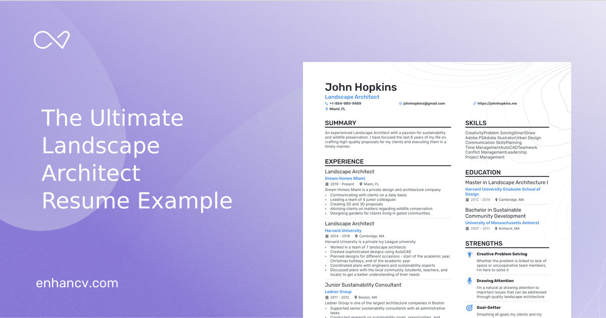 5 Landscape Architect Resume Examples & Guide for 2024