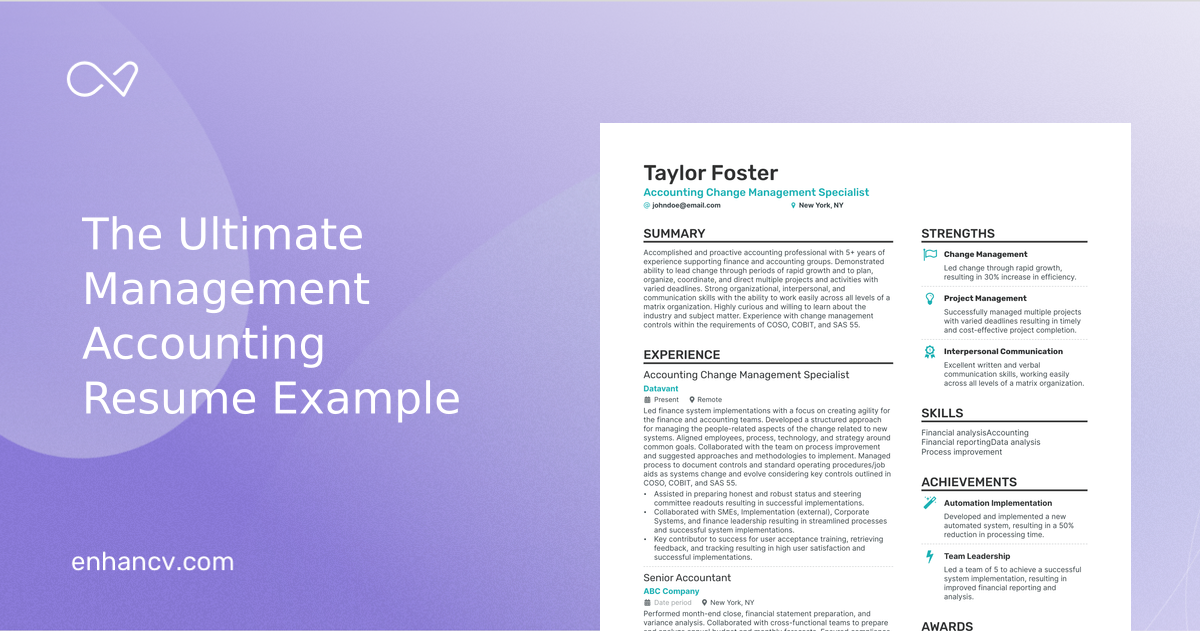 5 Management Accounting Resume Examples & Guide for 2023