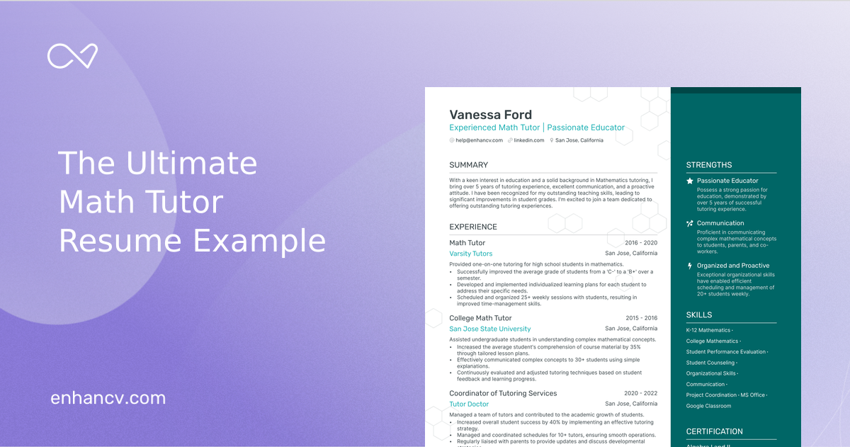 5 Math Tutor Resume Examples & Guide for 2023