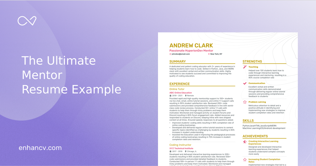5 Mentor Resume Examples & Guide for 2023
