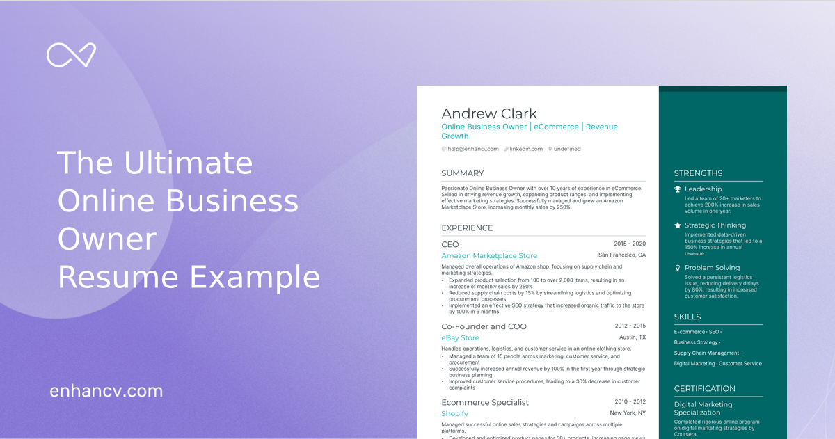 5 Online Business Owner Resume Examples & Guide for 2023