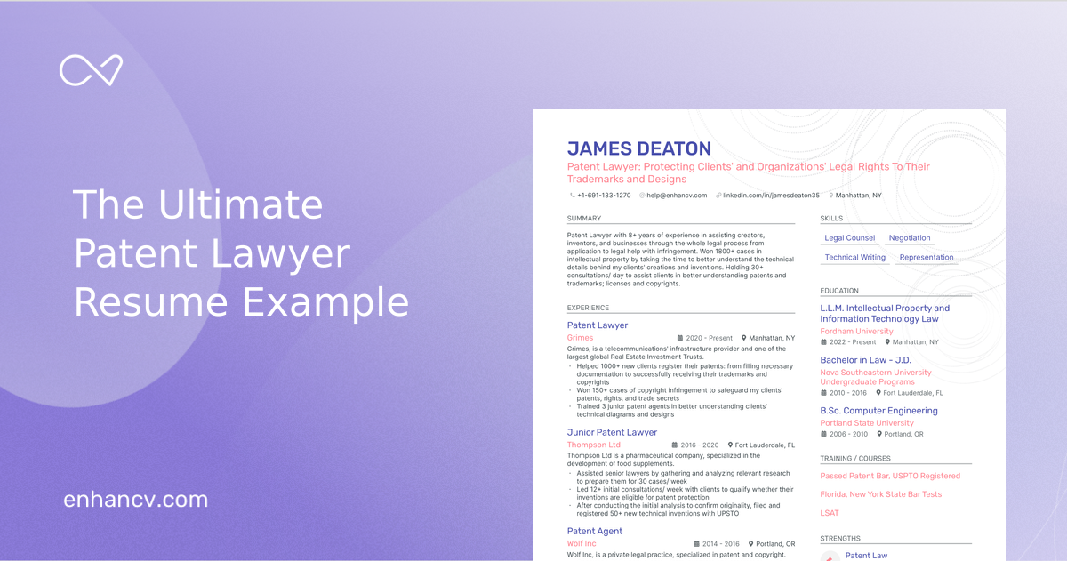 5 Patent Lawyer Resume Examples & Guide for 2023