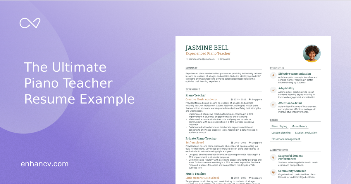 5 Piano Teacher Resume Examples & Guide for 2023
