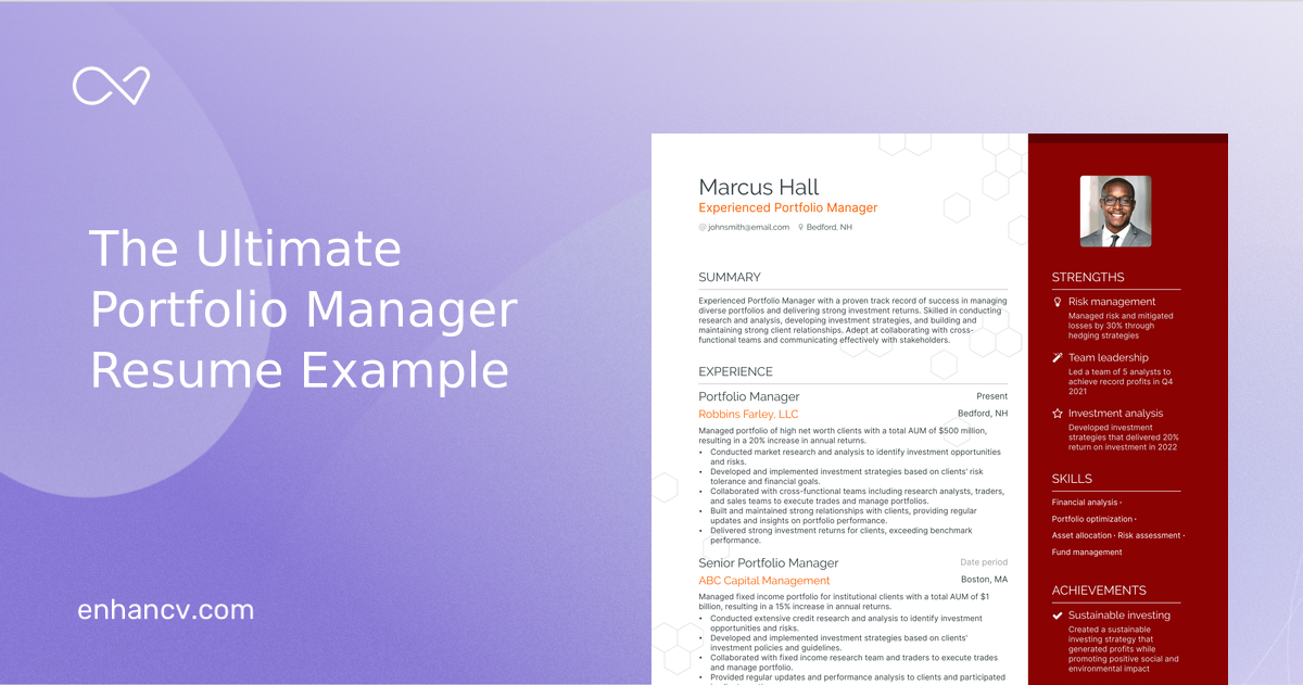 5 Portfolio Manager Resume Examples & Guide for 2024