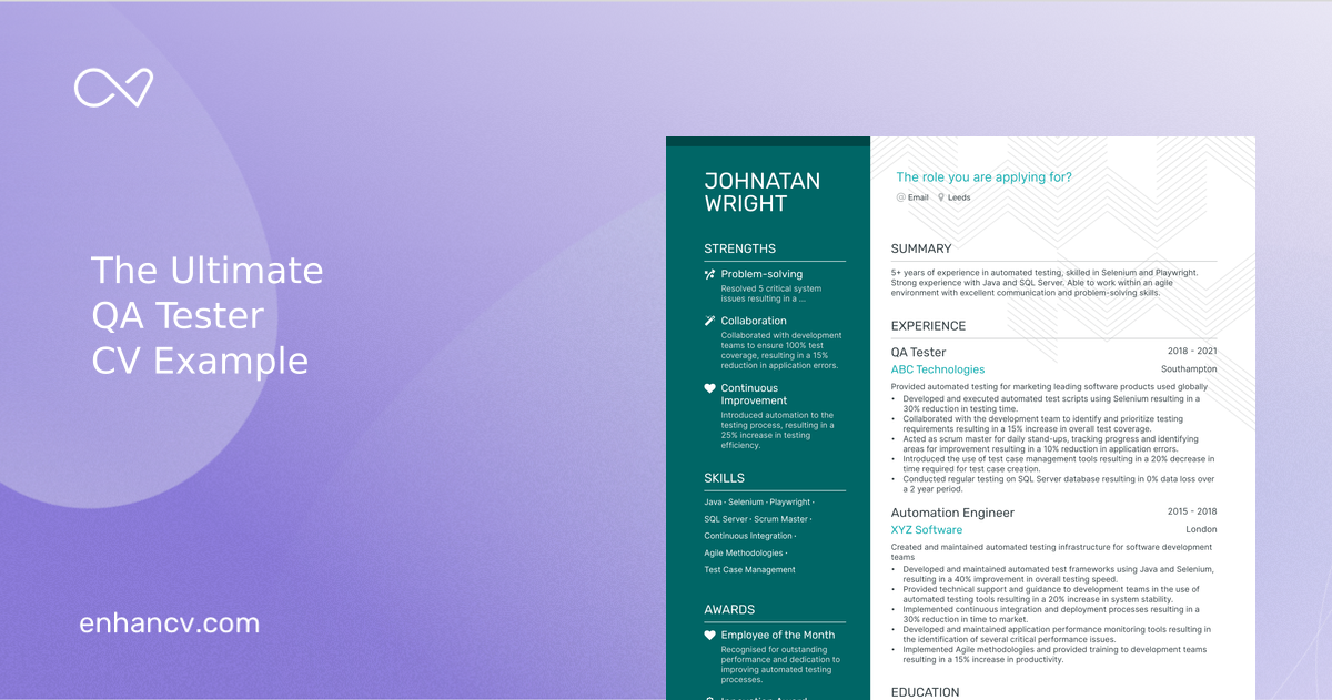 3 QA Tester CV Examples for 2023