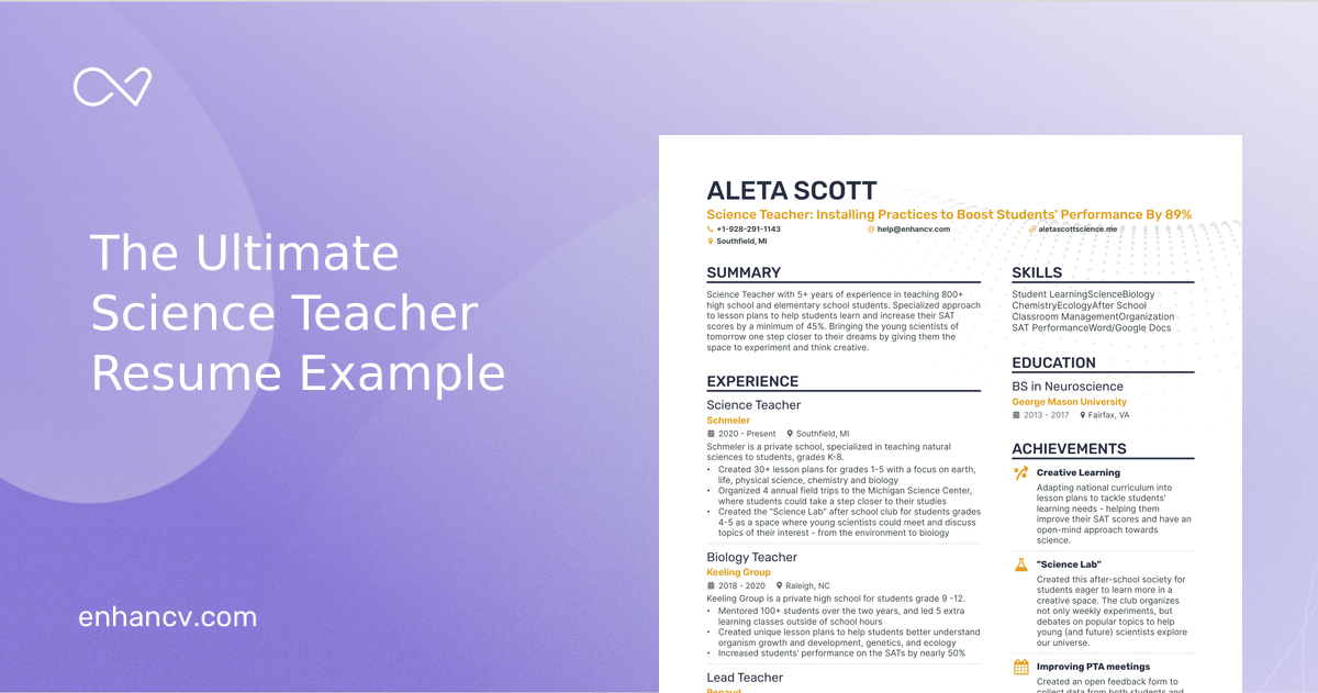 5 Science Teacher Resume Examples & Guide for 2023