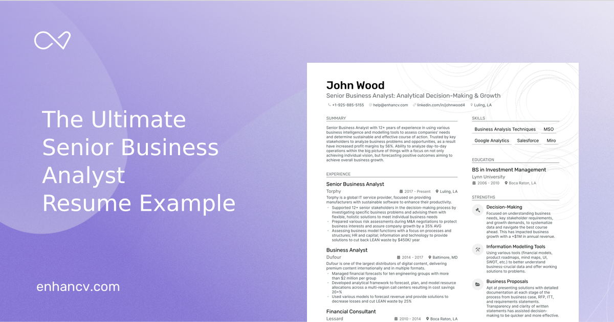 5 Senior Business Analyst Resume Examples & Guide for 2023