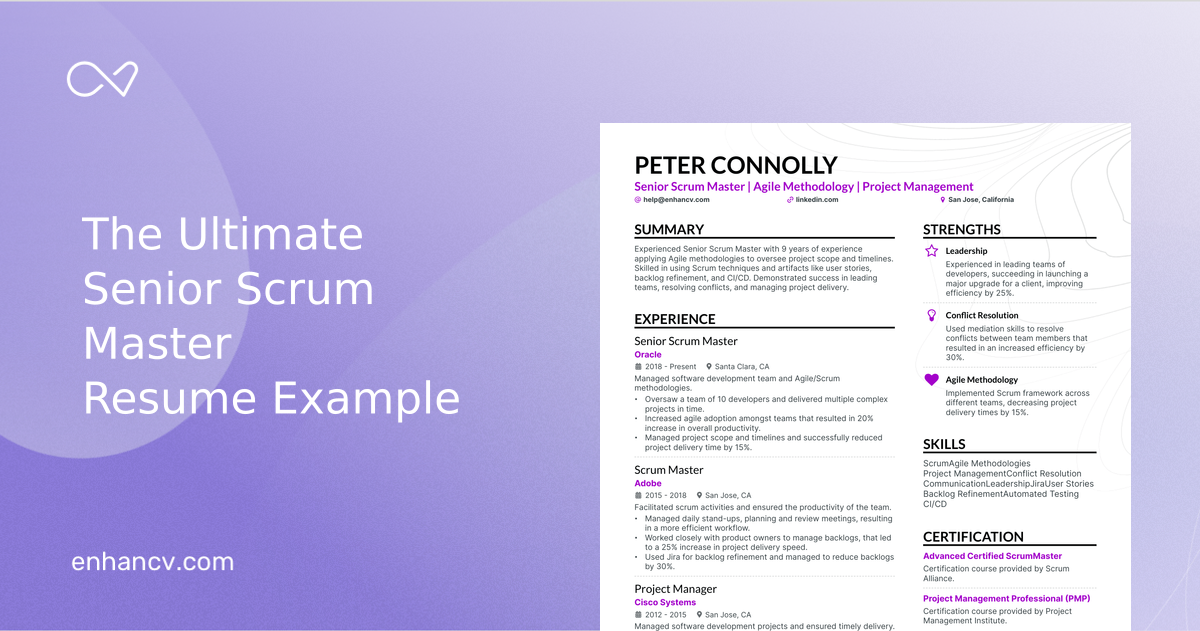 5 Senior Scrum Master Resume Examples & Guide for 2023