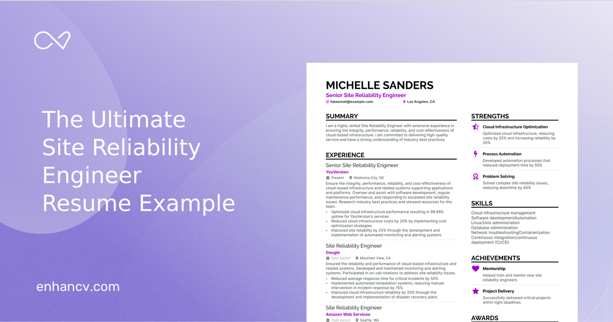 5 Site Reliability Engineer Resume Examples & Guide for 2023