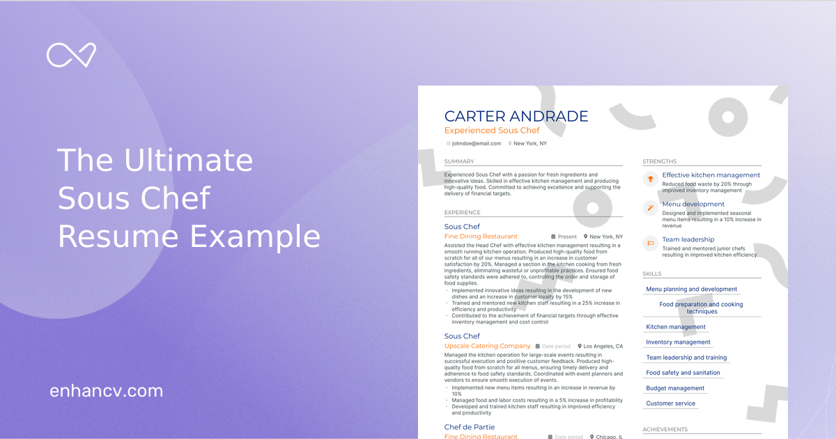 5 Sous Chef Resume Examples & Guide for 2023