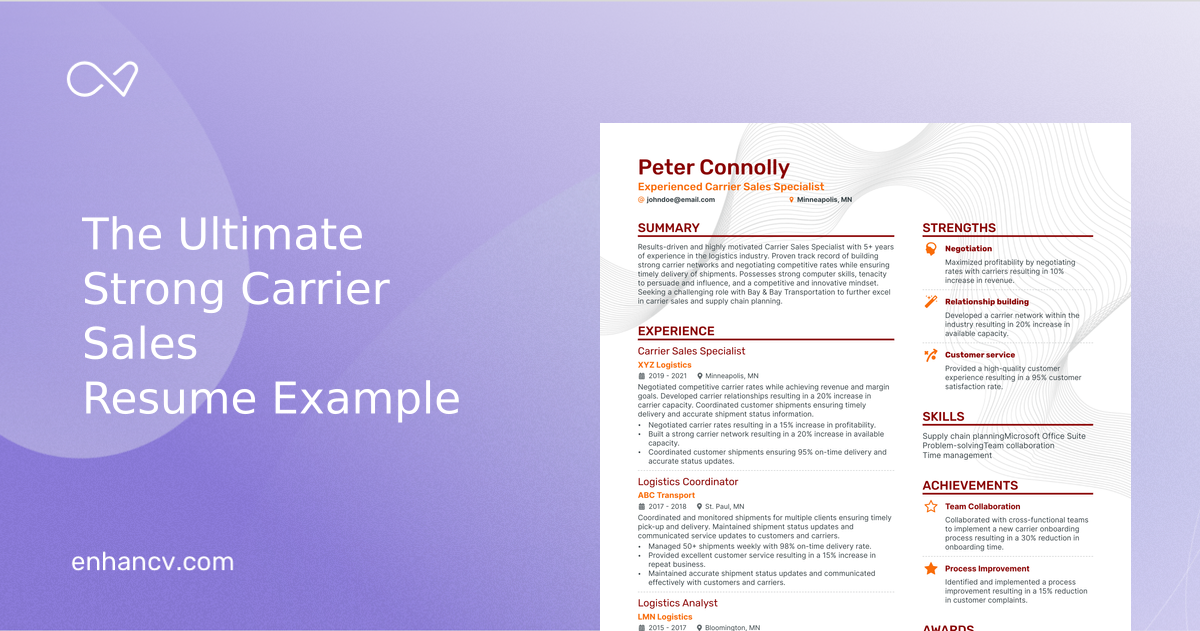 5 Strong Carrier Sales Resume Examples & Guide for 2024