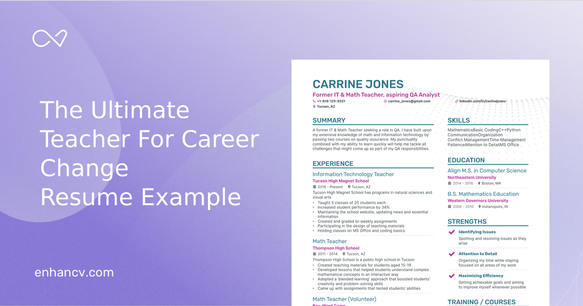 5 Teacher For Career Change Resume Examples & Guide for 2023