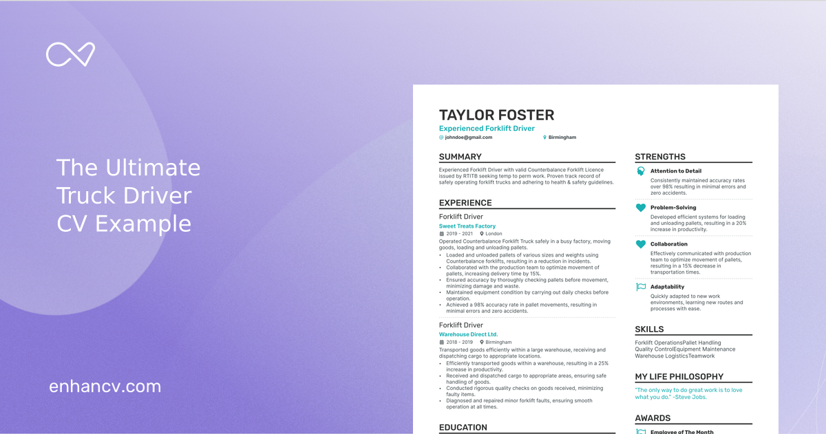 3 Truck Driver CV Examples for 2023