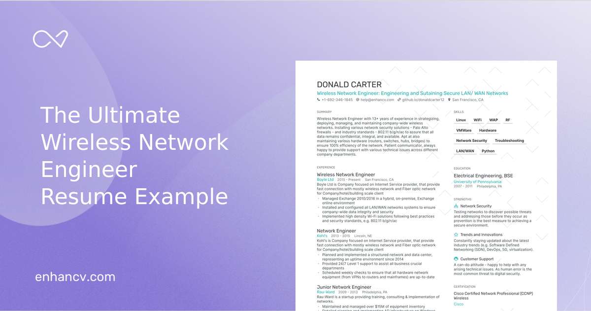 5 Wireless Network Engineer Resume Examples & Guide for 2023