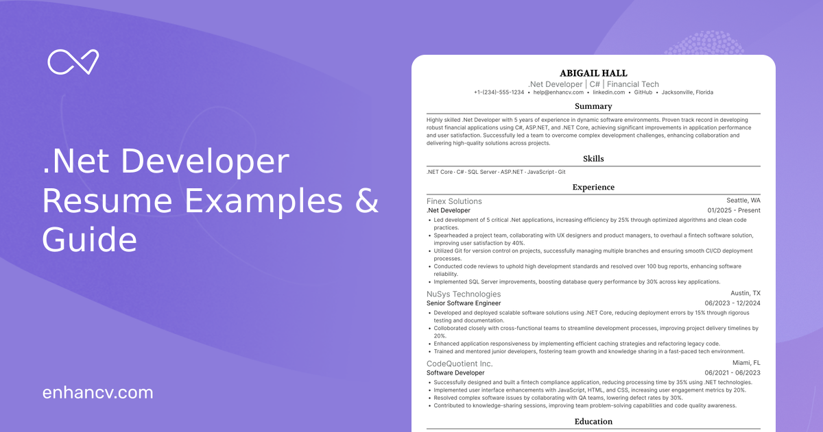 16 Net Developer Resume Examples, Templates & Guide for 2026