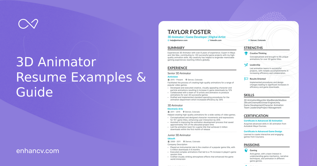 5 3D Animator Resume Examples & Guide for 2023