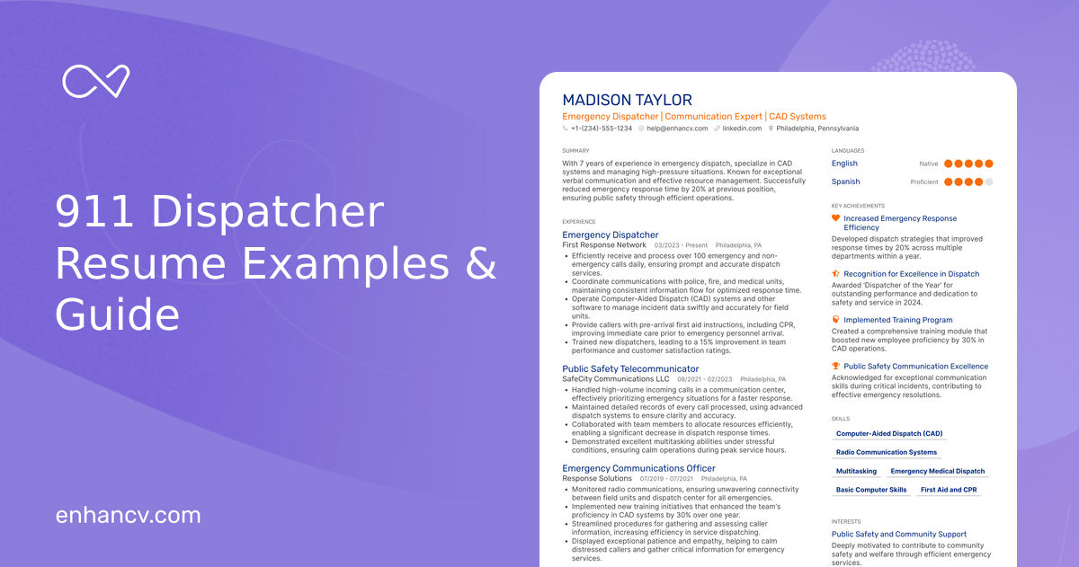 5 911 Dispatcher Resume Examples & Guide for 2026
