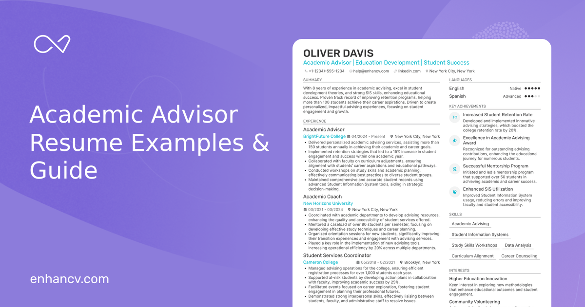 10 Academic Advisor Resume Examples & Guide for 2026