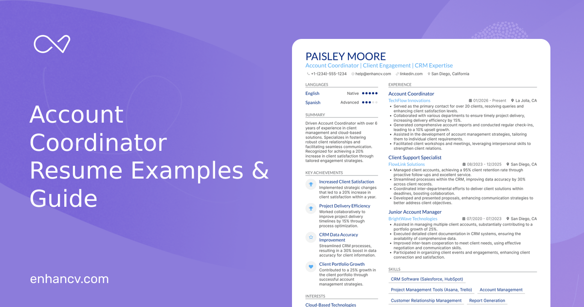 10 Account Coordinator Resume Examples, Templates & Guide for 2026