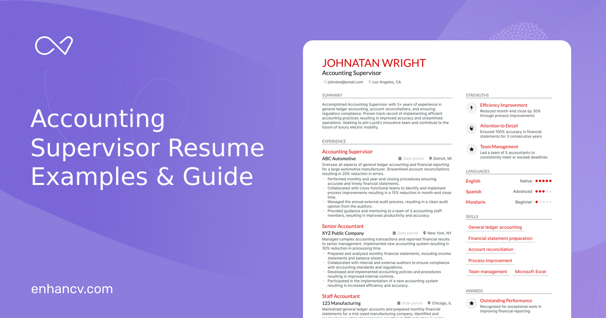 5 Accounting Supervisor Resume Examples & Guide for 2024