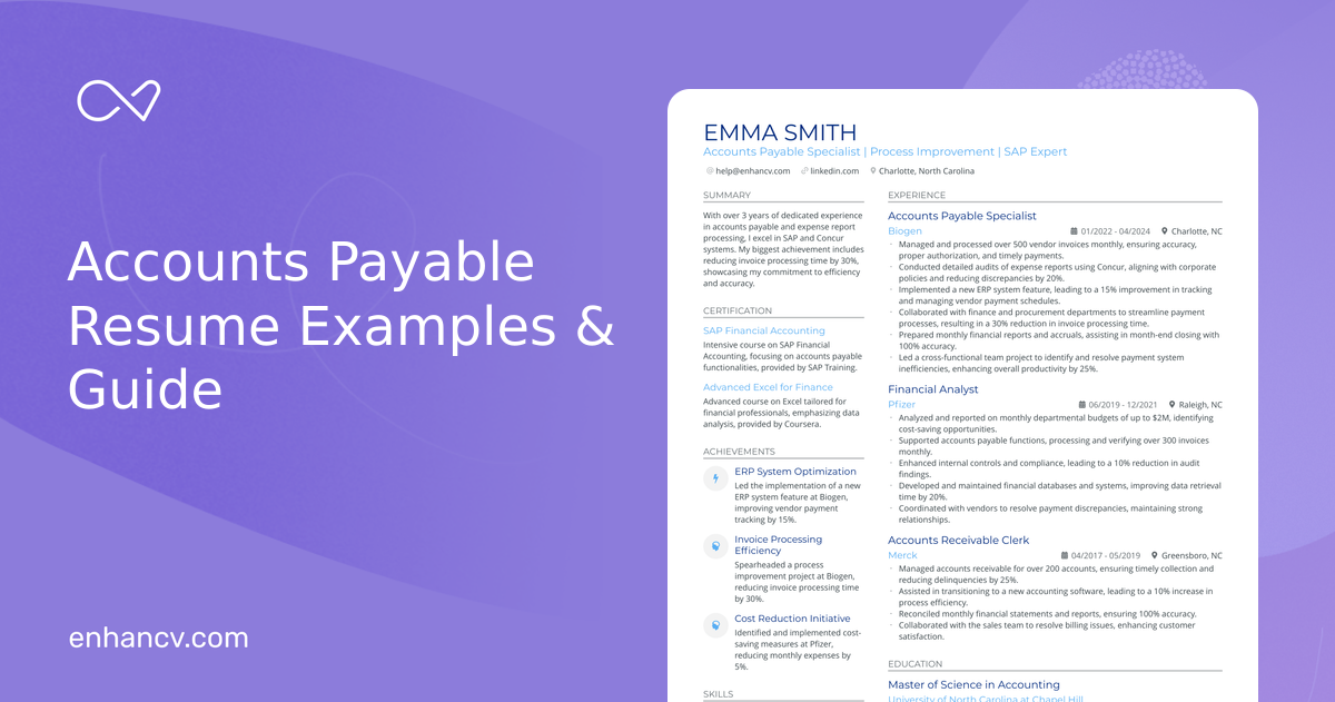 8 Accounts Payable Resume Examples & Guide for 2024