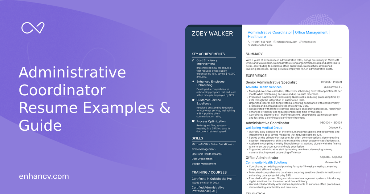 10 Administrative Coordinator Resume Examples & Guide for 2026