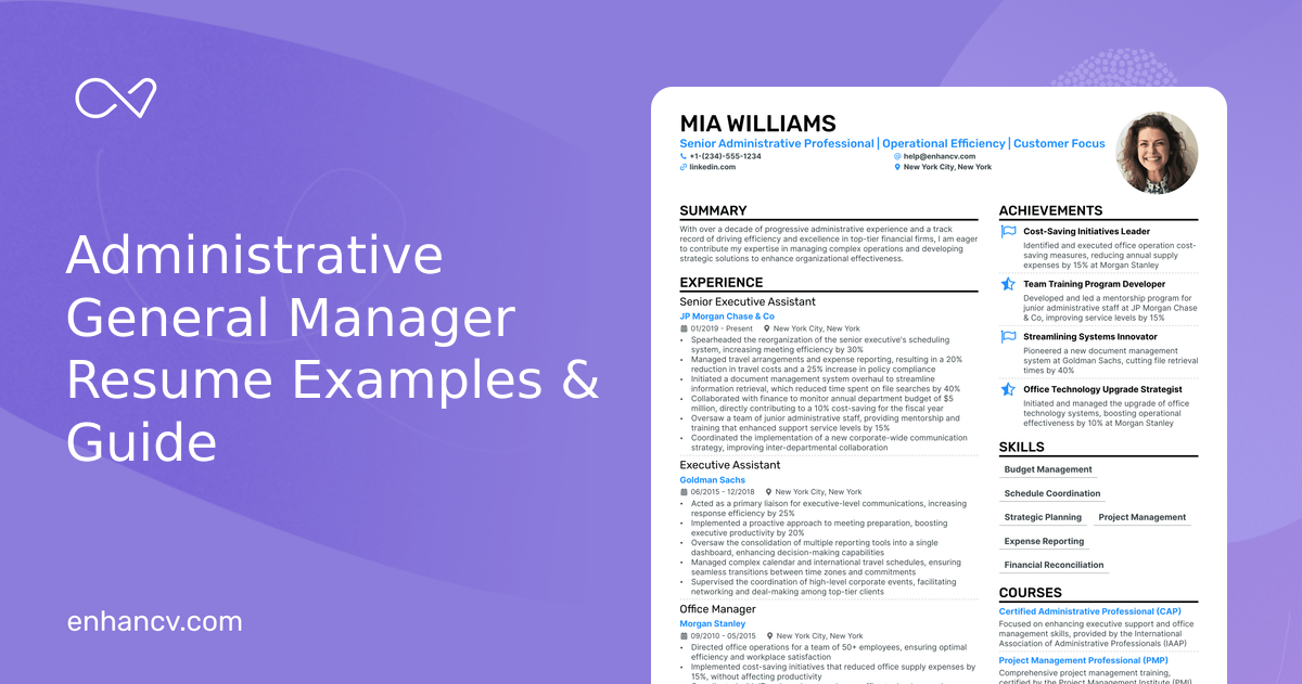 10 Administrative General Manager Resume Examples & Guide for 2024