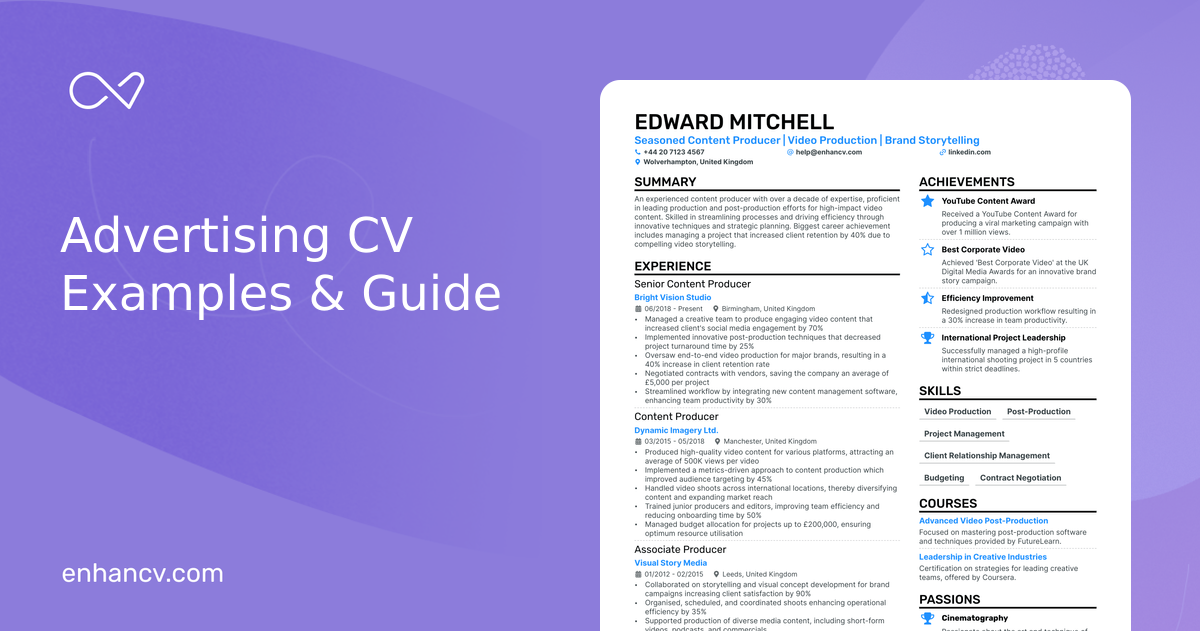 Advertising CV Examples & Guide for 2026