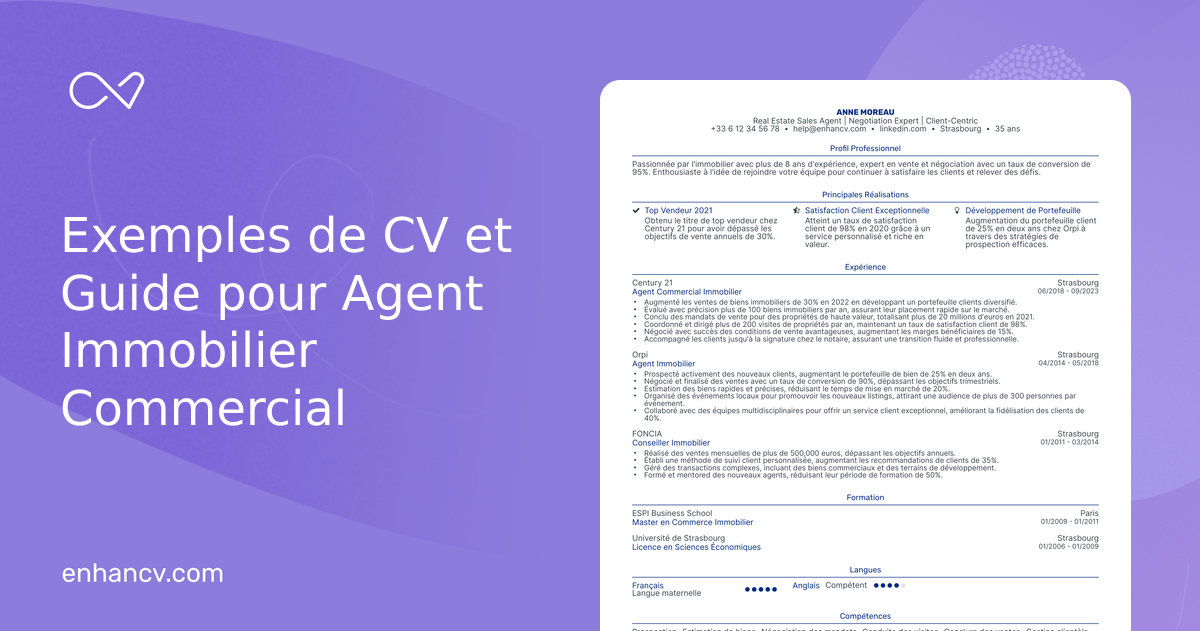 Exemple de CV de Agent Immobilier Commercial qui a Obtenu un Emploi et ...