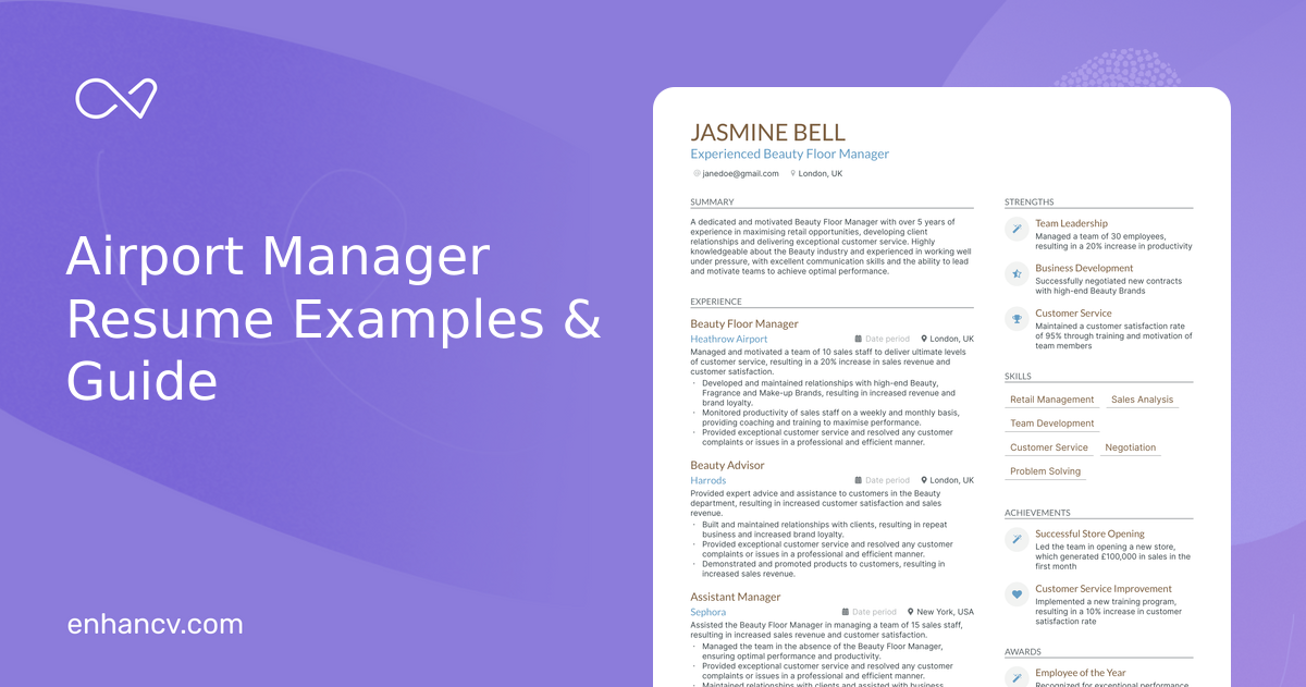 5 Airport Manager Resume Examples & Guide for 2024