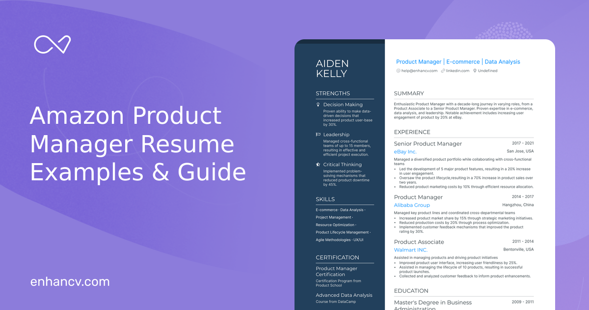 10 Amazon Product Manager Resume Examples & Guide for 2024