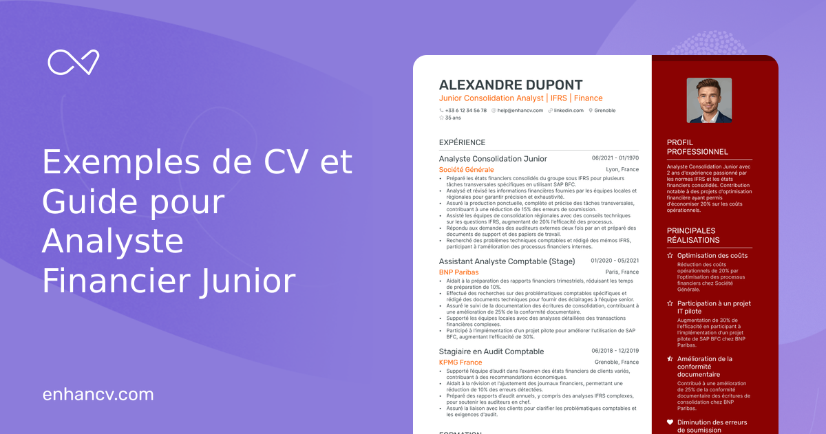 Exemple de CV de Analyste Financier Junior qui a Obtenu un Emploi et ...