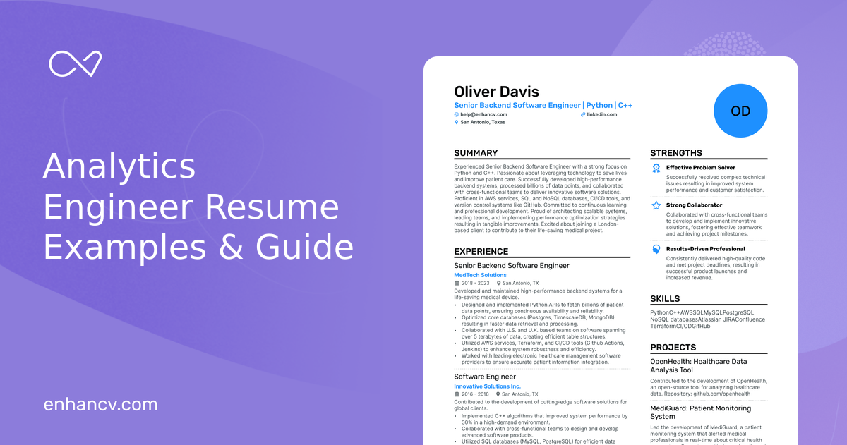 10 Analytics Engineer Resume Examples & Guide for 2024
