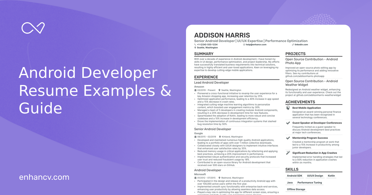 3 Android Developer Resume Examples & Guide for 2024