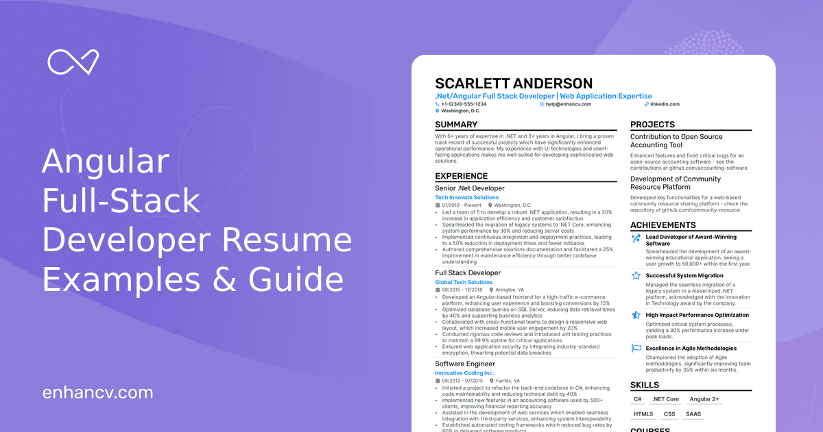 10 Angular Full-Stack Developer Resume Examples & Guide for 2024