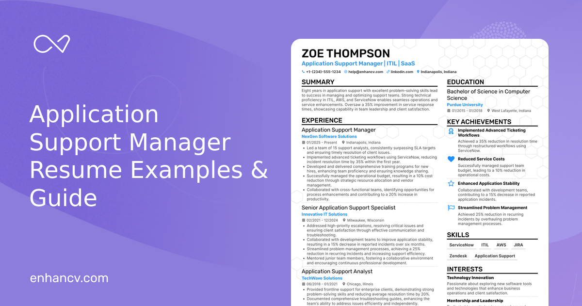 10 Application Support Manager Resume Examples & Guide for 2026