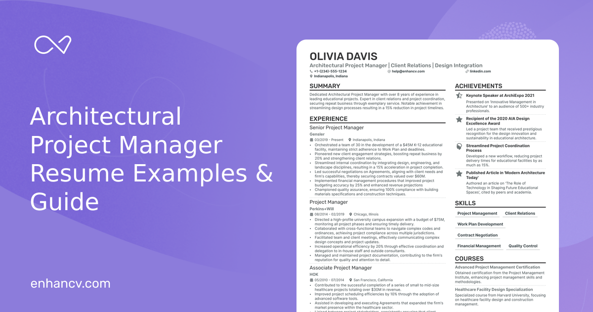 10 Architectural Project Manager Resume Examples & Guide for 2026