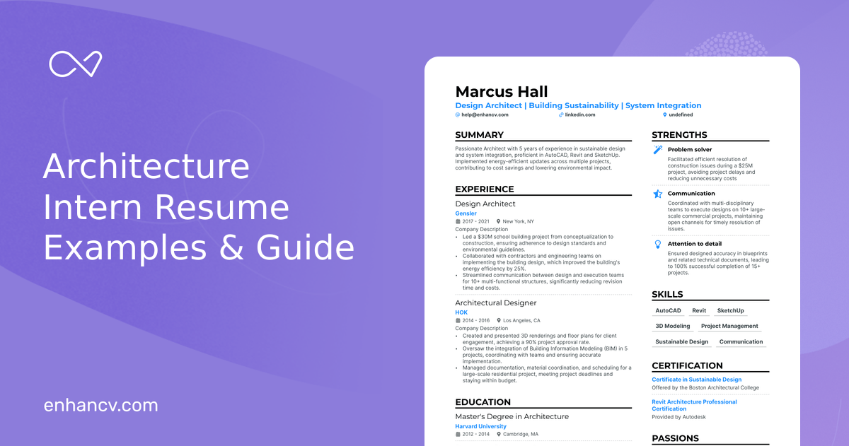 10 Architecture Intern Resume Examples & Guide for 2024