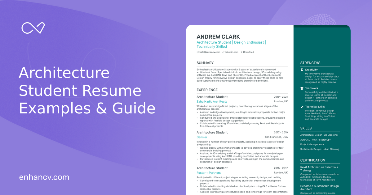 5 Architecture Student Resume Examples & Guide for 2024 5 Architecture Student Resume Examples & Guide for 2024