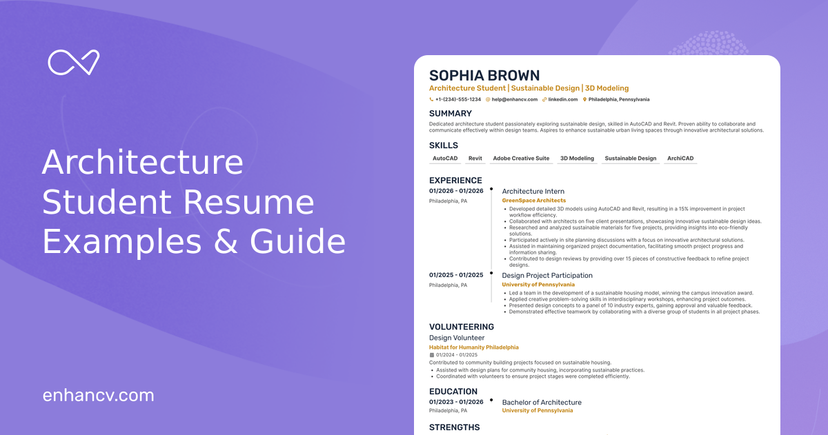 10 Architecture Student Resume Examples & Guide for 2026