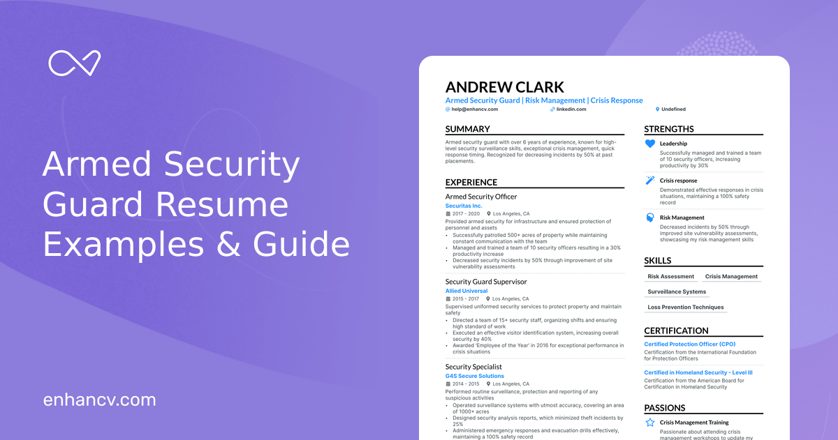10 Armed Security Guard Resume Examples & Guide for 2024